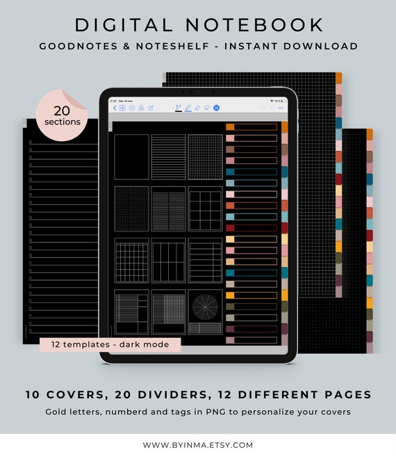 Digital Notebook Goodnotes Ipad Dark Mode Notability Journal | Etsy