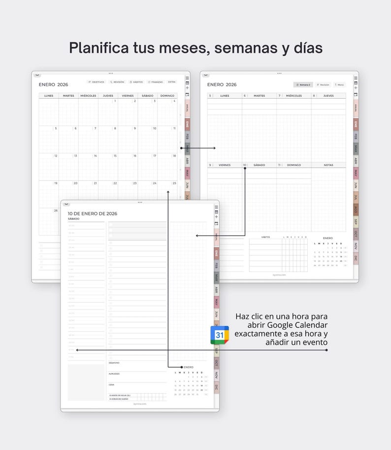 Agenda digital 2026 ESPAÑOL para iPad. Planificador interactivo en PDF ...