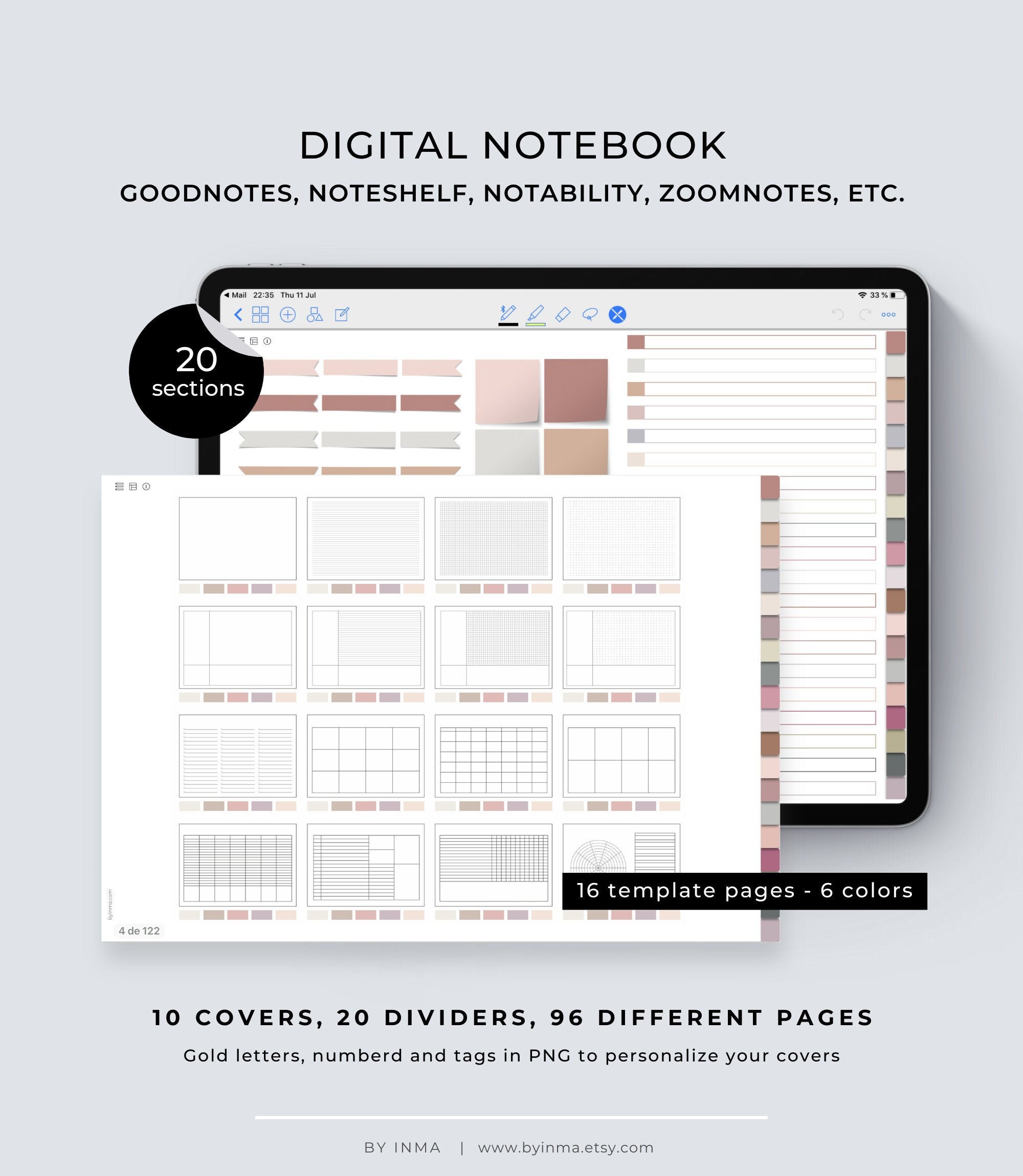 Digital notebook landscape for Goodnotes Noteshelf and | Etsy
