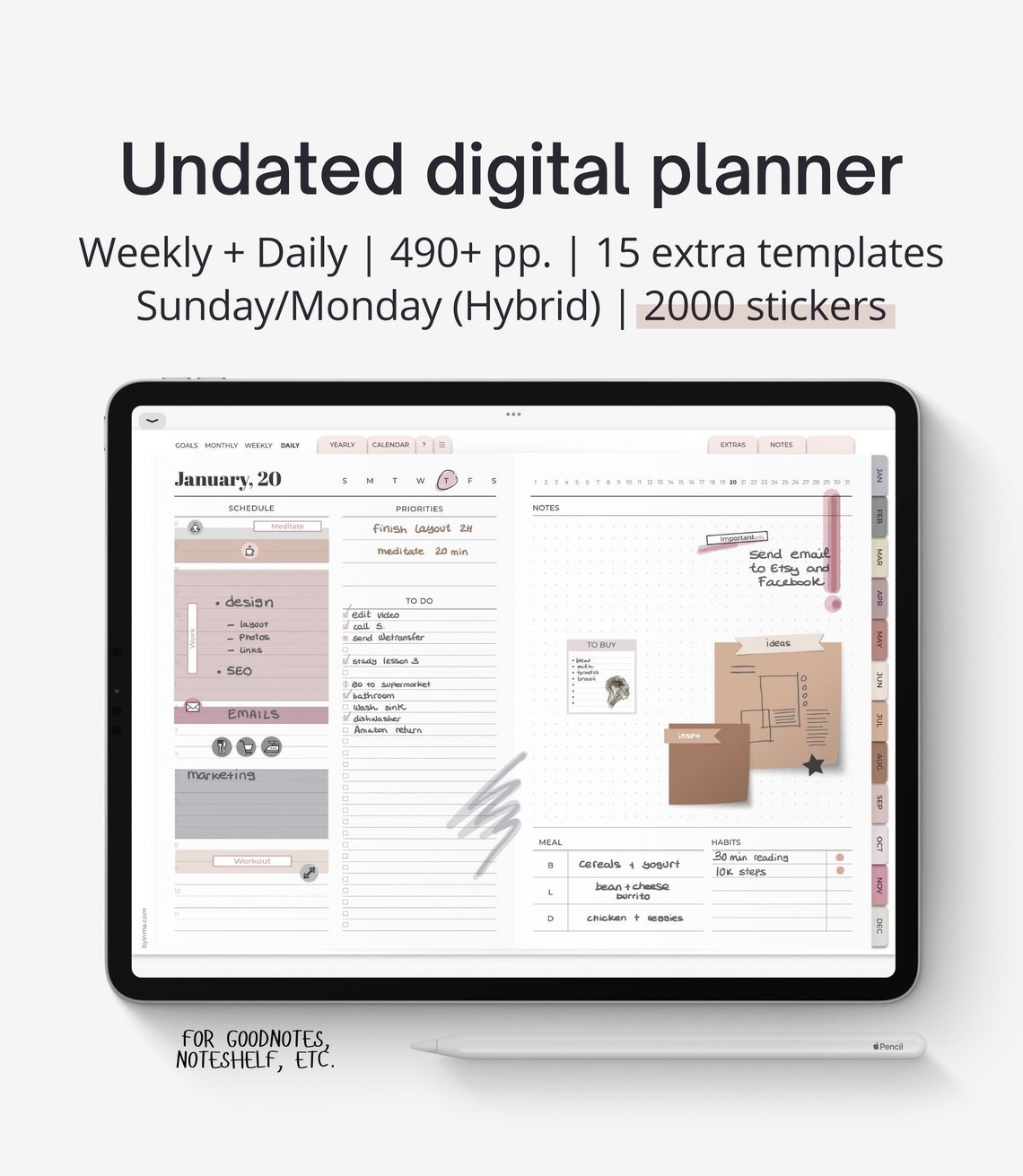 Digital Planner Goodnotes UNDATED Daily and Weekly Planner - Etsy