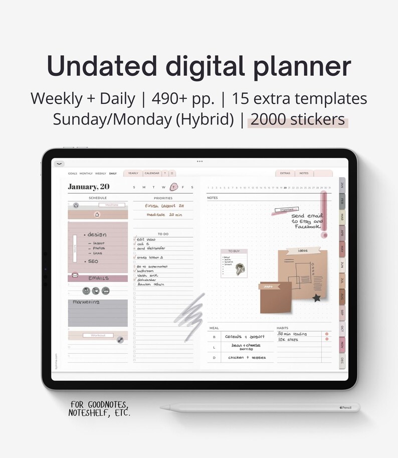 Digital Planner Goodnotes UNDATED Daily and Weekly Planner - Etsy