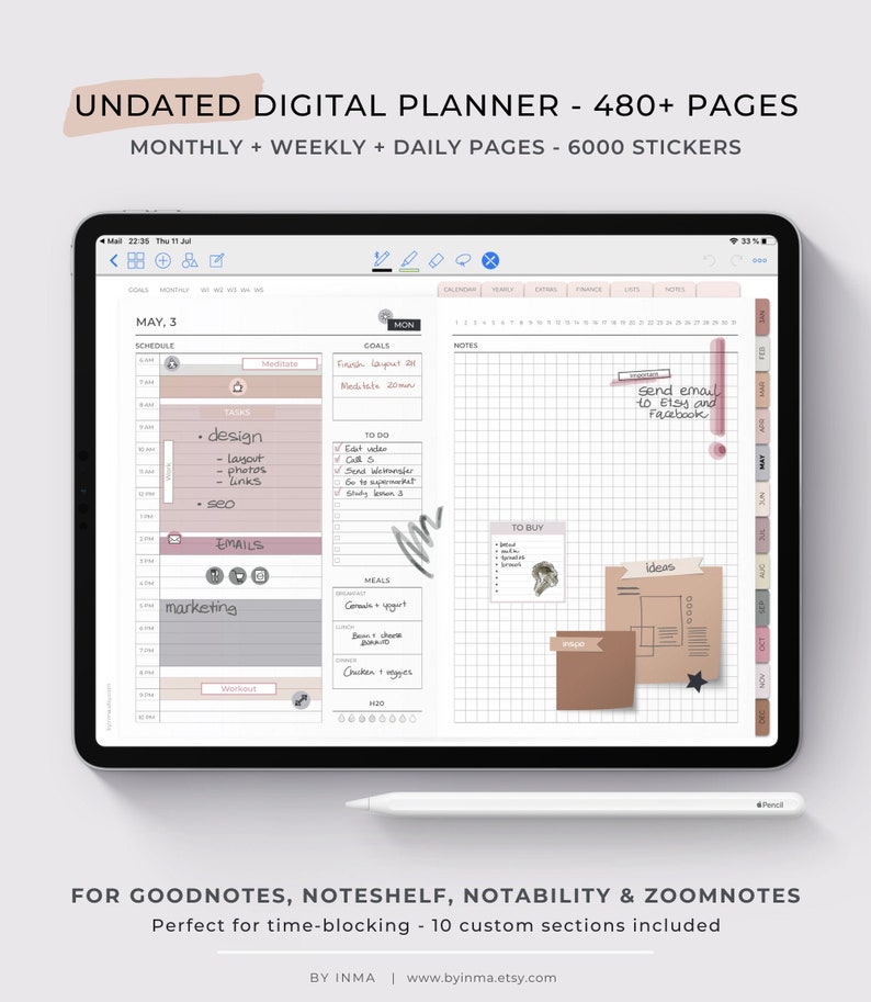 Digital Planner Goodnotes. UNDATED Daily Weekly and Monthly | Etsy
