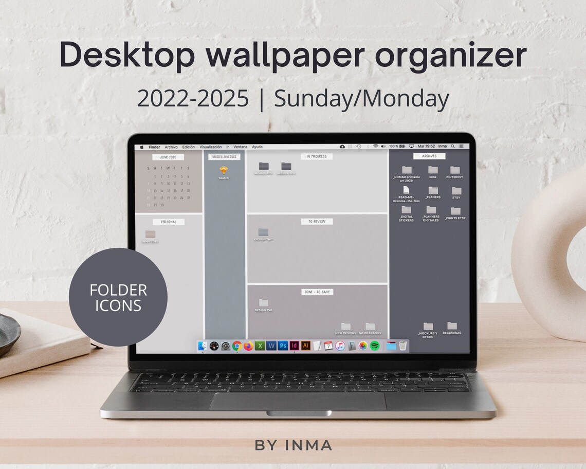 Desktop Wallpaper Organizer Calendar 2022 Minimal Desktop | Etsy