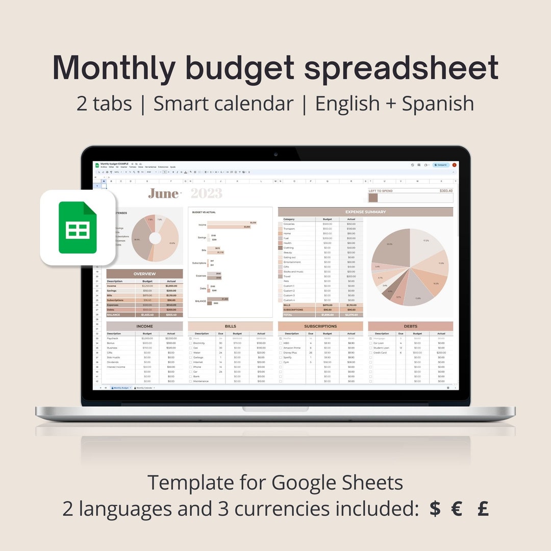 Budget Spreadsheet Google Sheets, Monthly Budget Template, Aesthetic ...