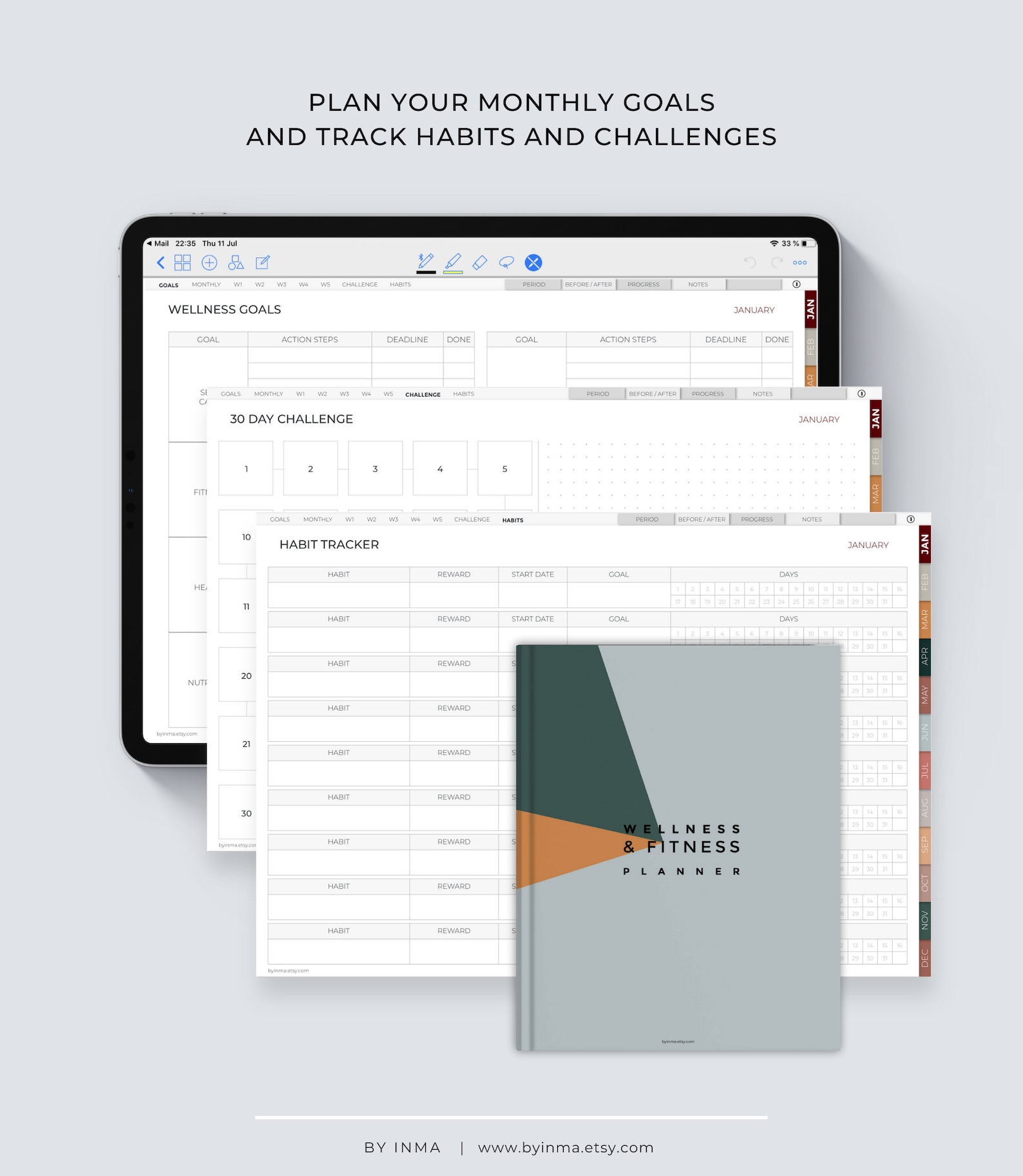 Digital Fitness Planner Goodnotes Wellness Planner Undated | Etsy