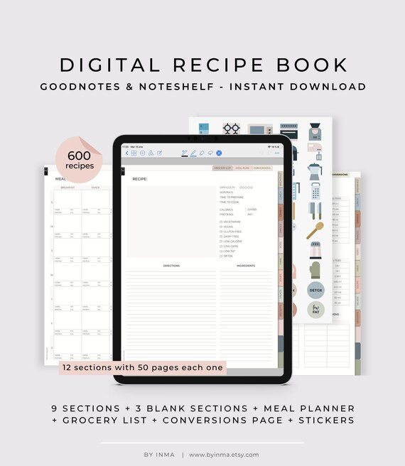 Digital recipe book Goodnotes Digital stickers for cooking | Etsy