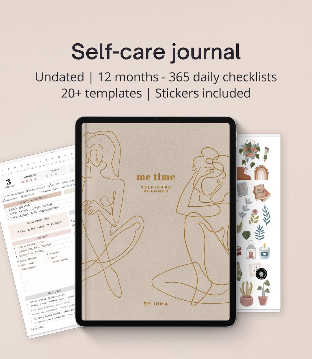 Self Care Journal Digital Self Care Stickers Daily Check in - Etsy