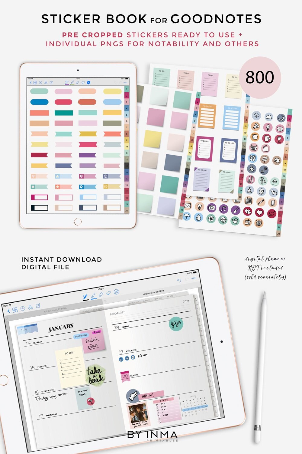 Digital Stickers Goodnotes Ipad Planner. Sticker Book With 800 | Etsy