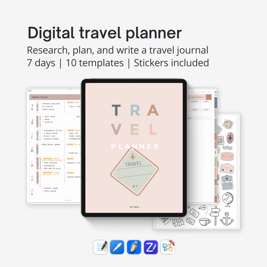 Digital Travel Planner Organizer, Travel Stickers, Travel Journal for 1 ...