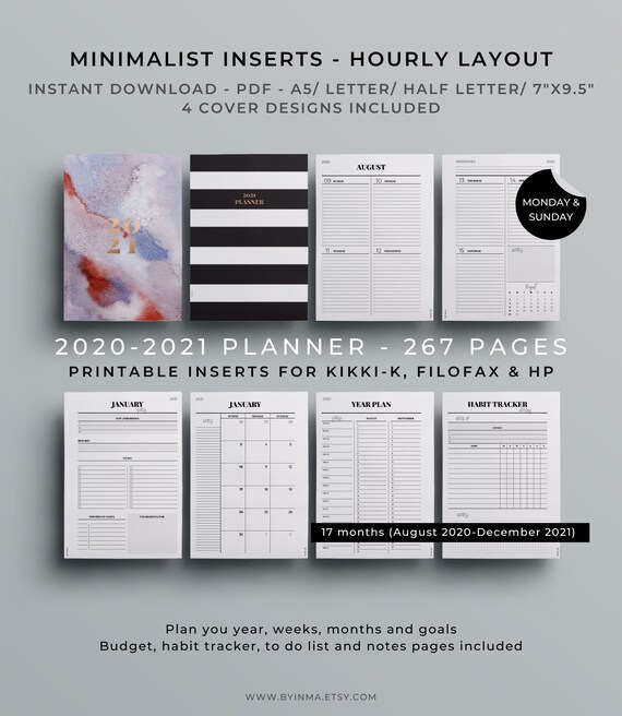 2020-2021 planner printable inserts Hourly planner Filofax | Etsy