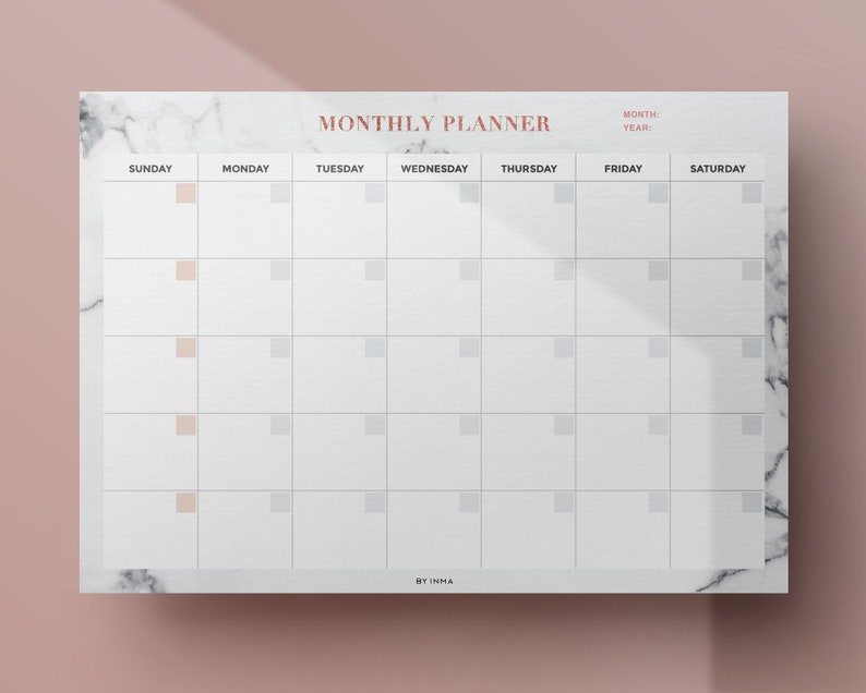 Marble Planner Printable calendar Monthly Planner Undated | Etsy