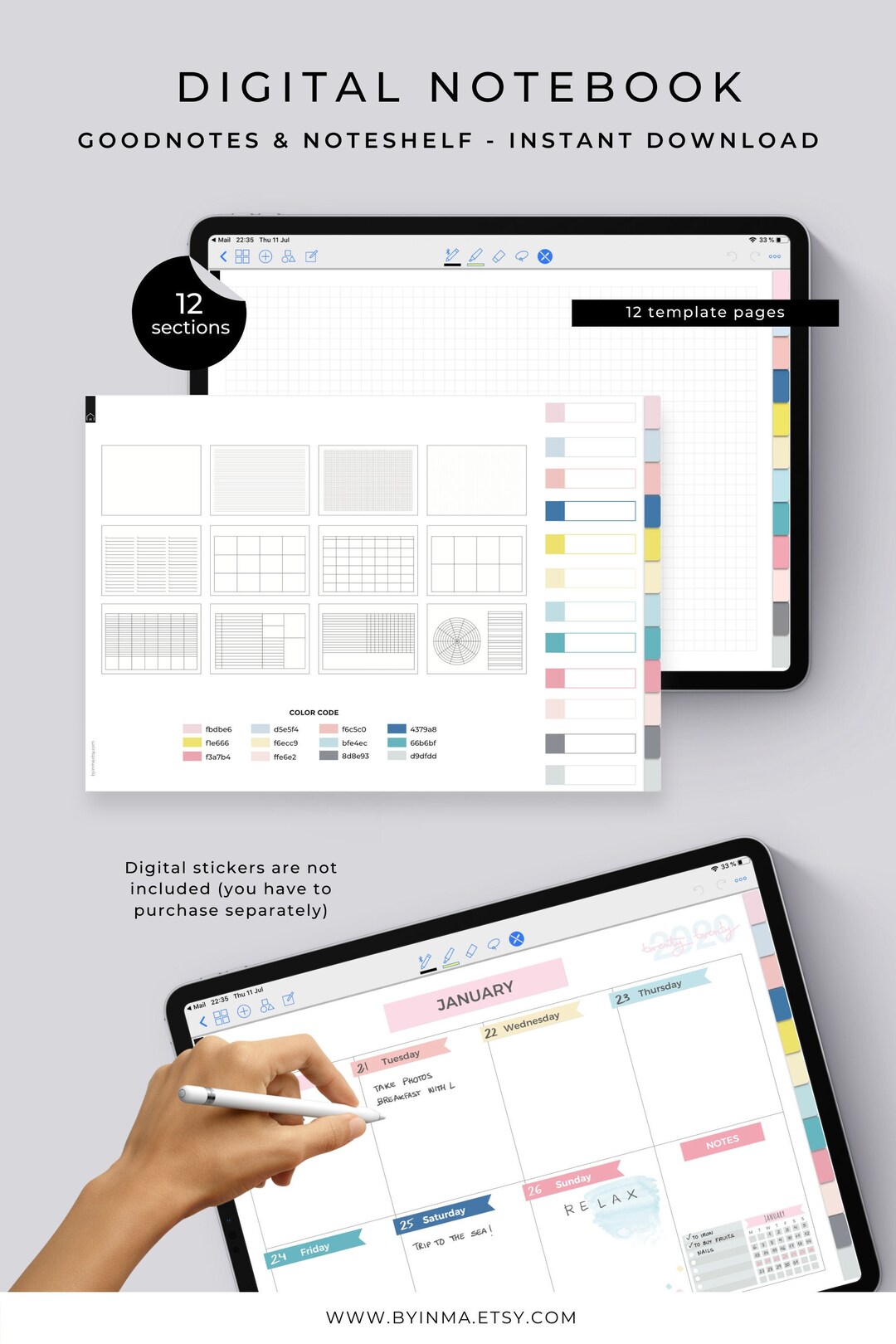 Digital Notebook With Tabs, Goodnotes, Notability and Noteshelf Journal ...