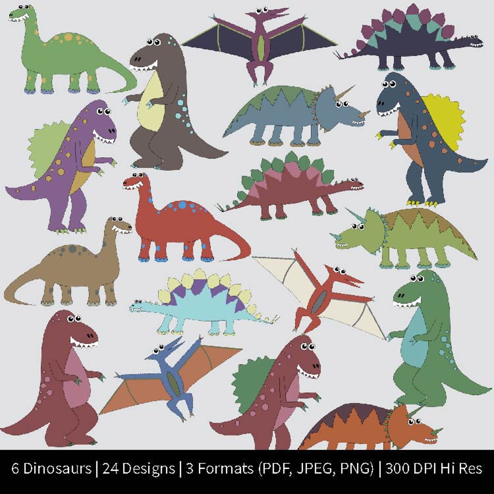 Dinosaurs Clipart 24 Designs Brontosaurus Stegasaurus - Etsy