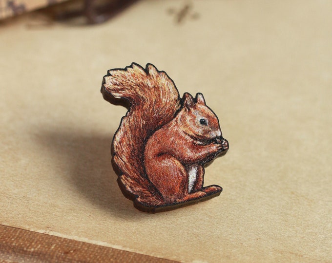 Red Squirrel Pin - Wooden Squirrel Brooch Squirrel Pin Badge Wooden ...