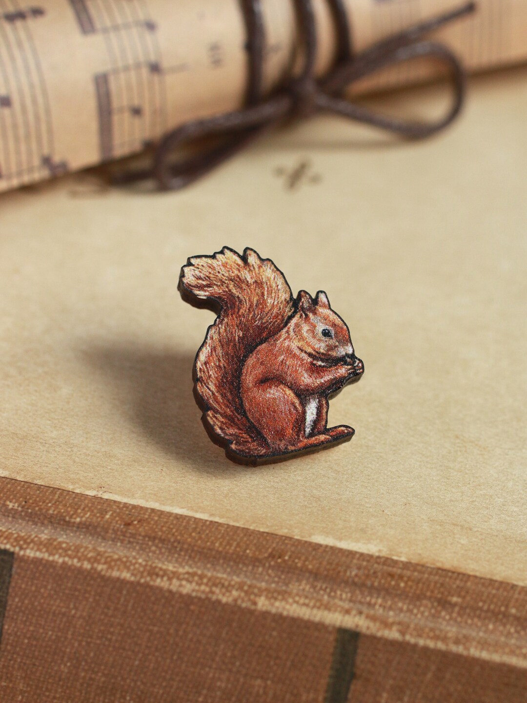 Red Squirrel Pin - Wooden Squirrel Brooch Squirrel Pin Badge Wooden ...