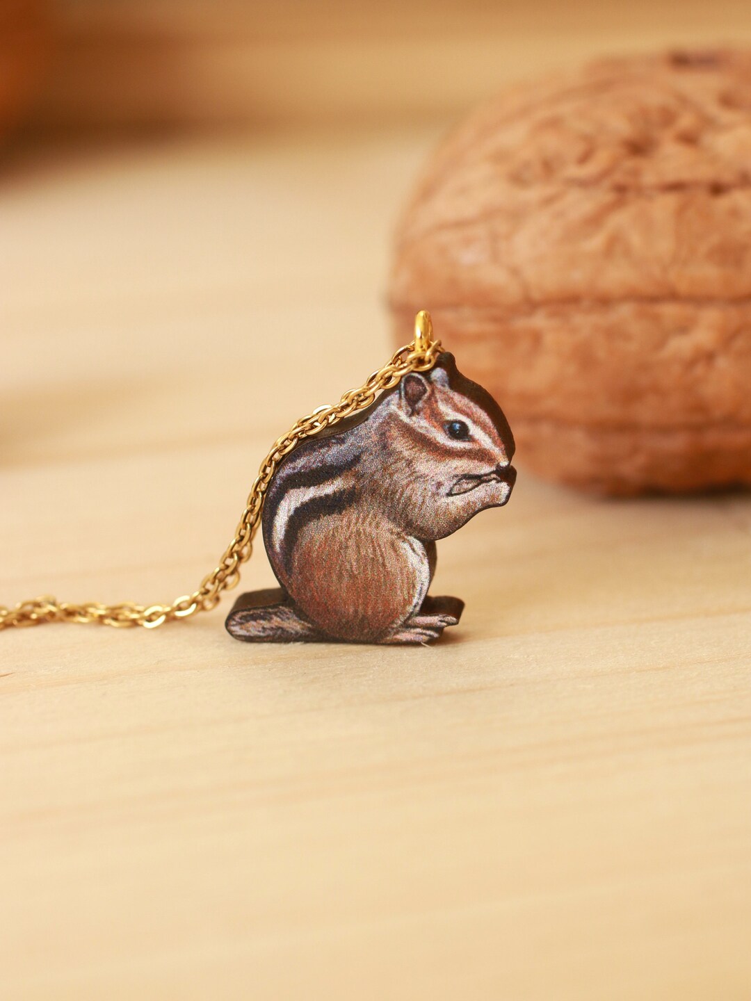Chipmunk Necklace Wooden Chipmunk Pendant Wooden Squirrel Charm ...
