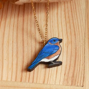 Blue Bird Necklace - Wooden Blue Bird Pendant Blue Bird Charm Blue Bird ...