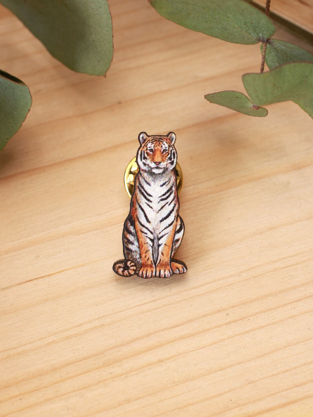 Tiger Pin - Bengal Tiger Brooch Wooden Tiger Pin Badge Wooden Cat Pin ...