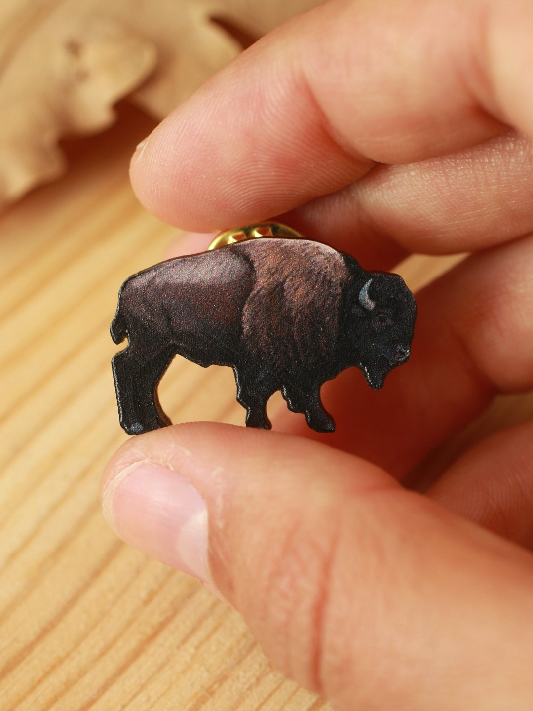 Bison Pin Wooden Buffalo Pin Cute Bison Brooch Buffalo Pin Badge ...