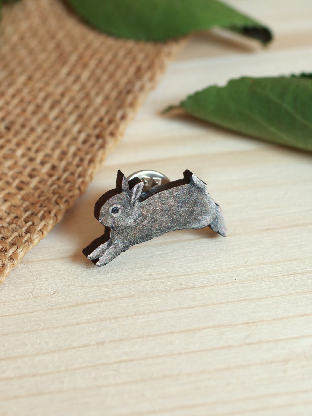 Rabbit Pin Bunny Pin Badge Forest Animal Wooden Pin Wooden Rabbit ...