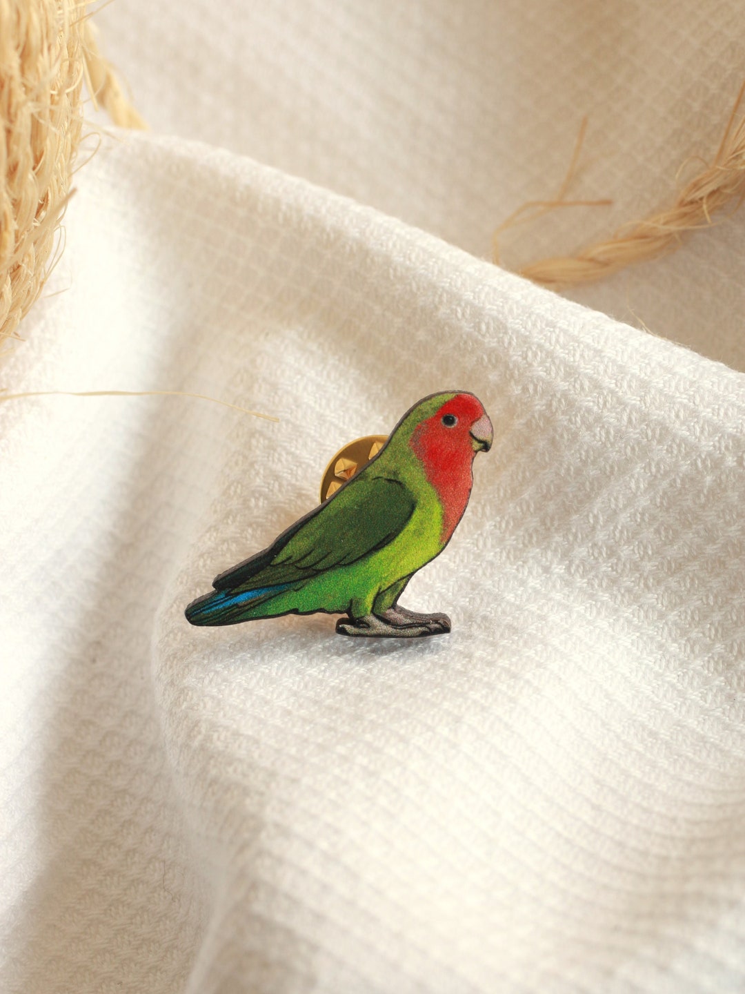 Rosy-faced Lovebird Pin - Parrot Pin Badge Peach-faced Lovebird Brooch ...