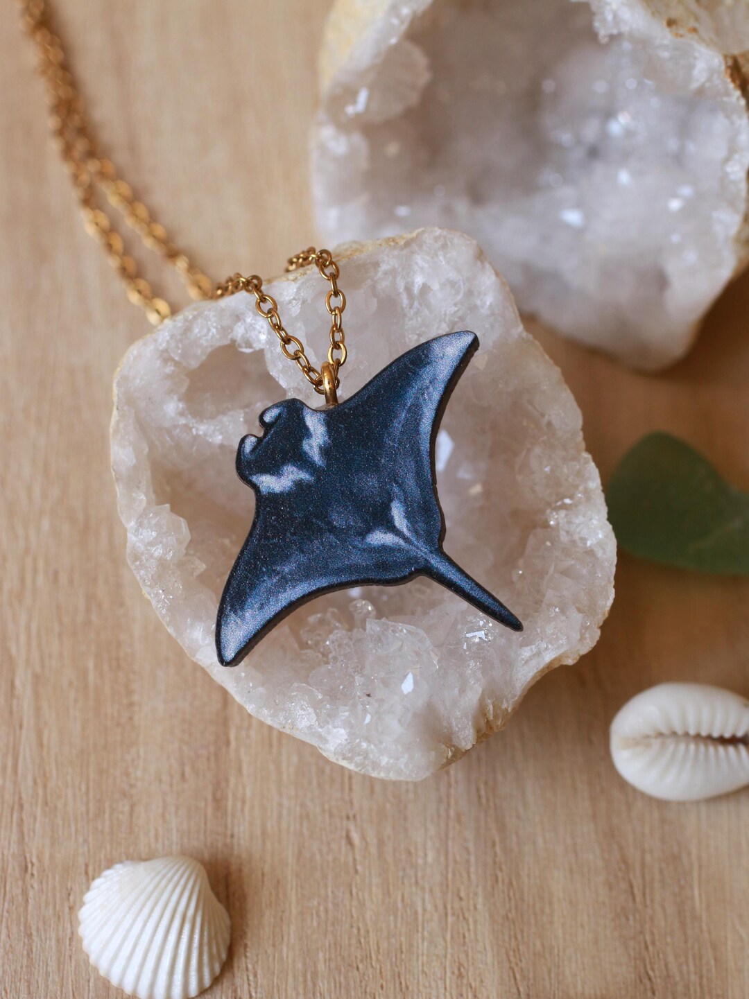 Manta Ray Necklace - Wooden Manta Ray Charm Manta Ray Pendant Marine ...