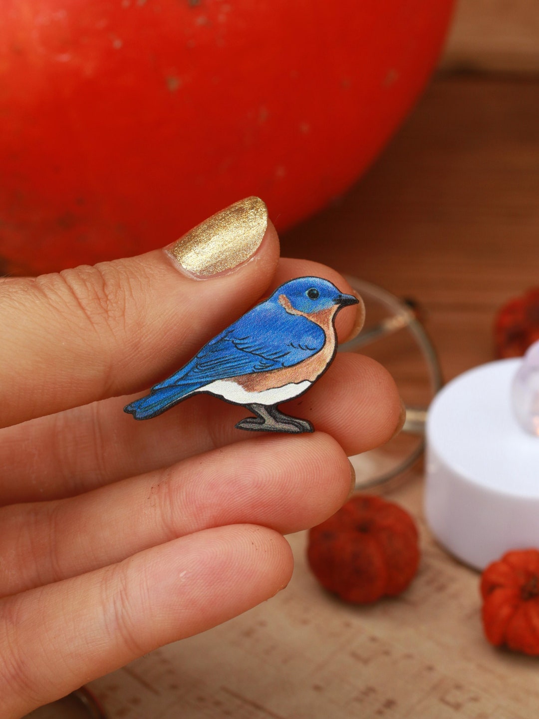 Blue Bird Pin Wooden Blue Bird Pin Wooden Bird Brooch Blue Bird Pin ...