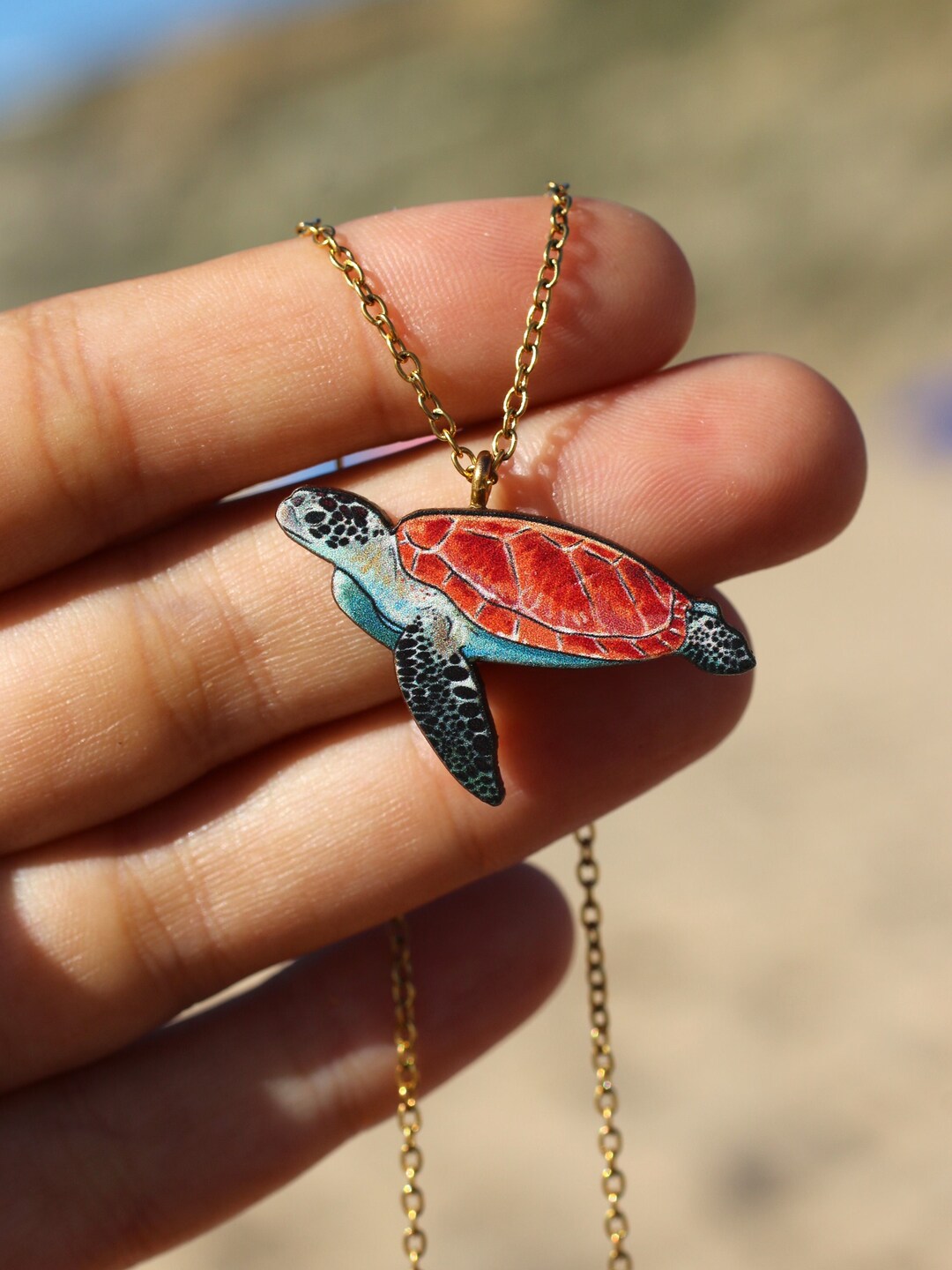 Sea Turtle Necklace Wooden Turtle Charm Sea Turtle Pendant Marine ...
