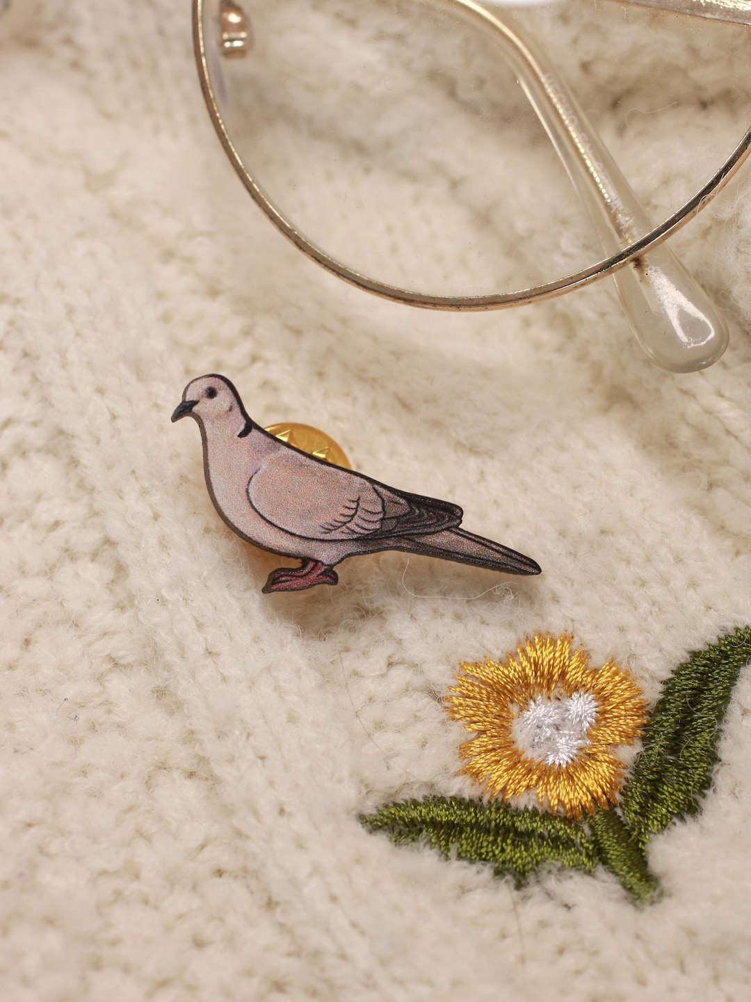 Collared Dove Pin Wooden Collared Dove Brooch Pigeon Bird Jewelry ...