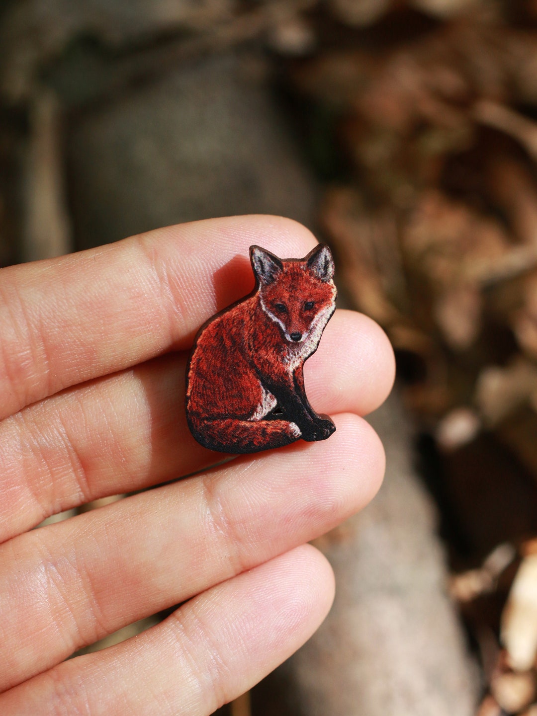 Fox Pin Red Fox Cub Brooch Wooden Fox Pin Badge Fox Jewelry Fall Outfit ...