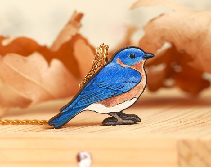 Blue Bird Necklace - Wooden Blue Bird Pendant Blue Bird Charm Blue Bird ...