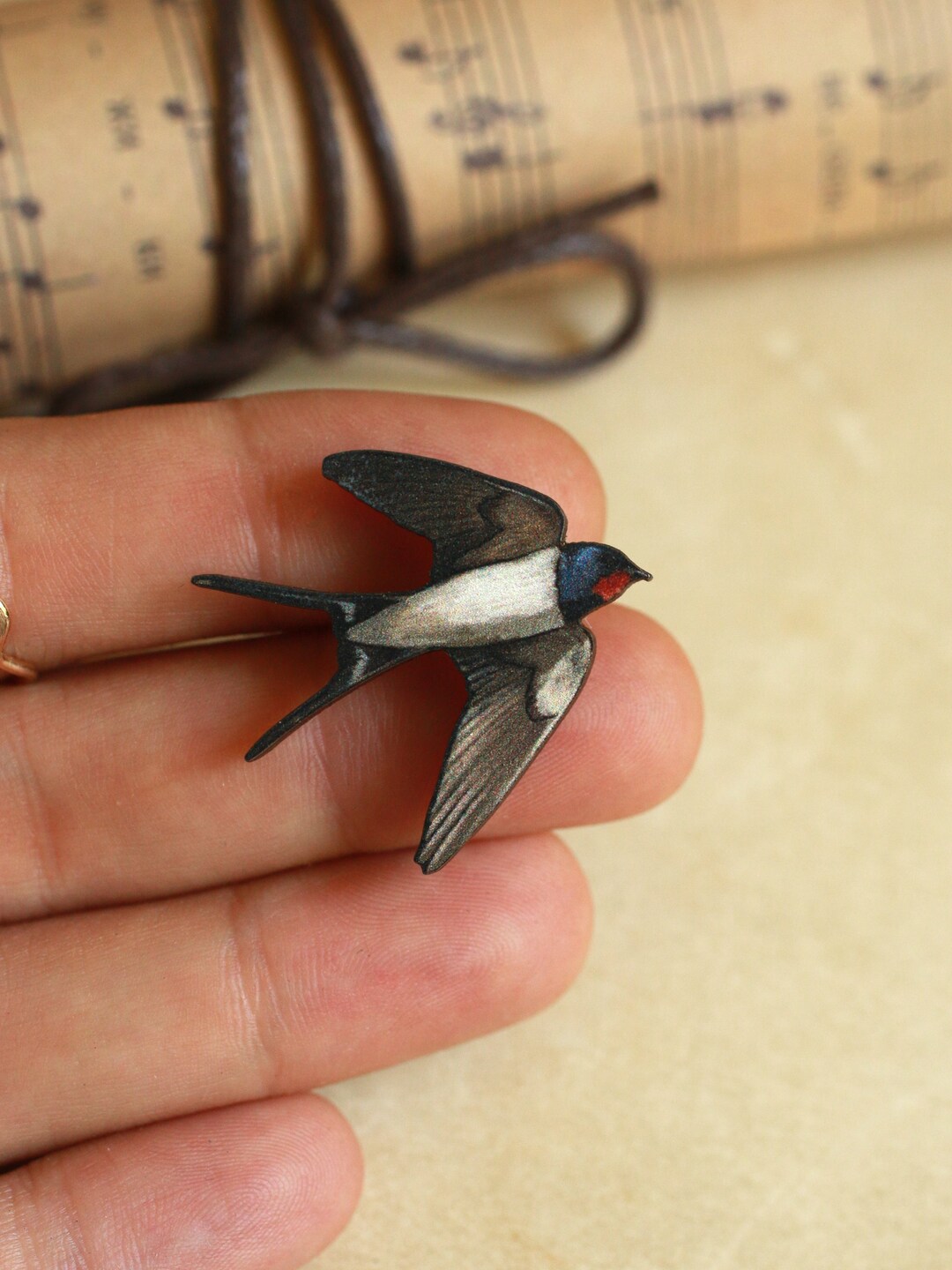 Swallow Pin Wooden Bird Pin Badge Barn Swallow Brooch Swallow Jewelry ...