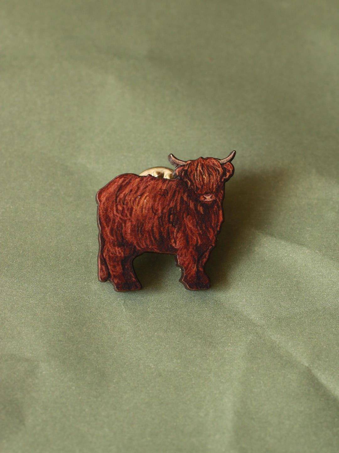 Highland Cow Pin - Wooden Highland Cow Brooch Highland Cow Jewelry ...