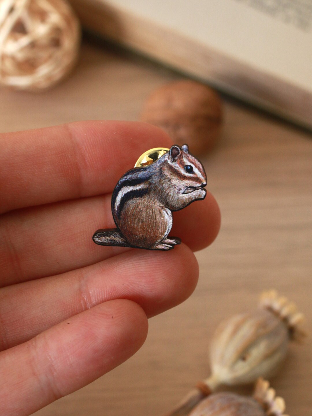 Chipmunk Pin Wooden Pin Chipmunk Brooch Wooden Squirrel Pin Chipmunk ...
