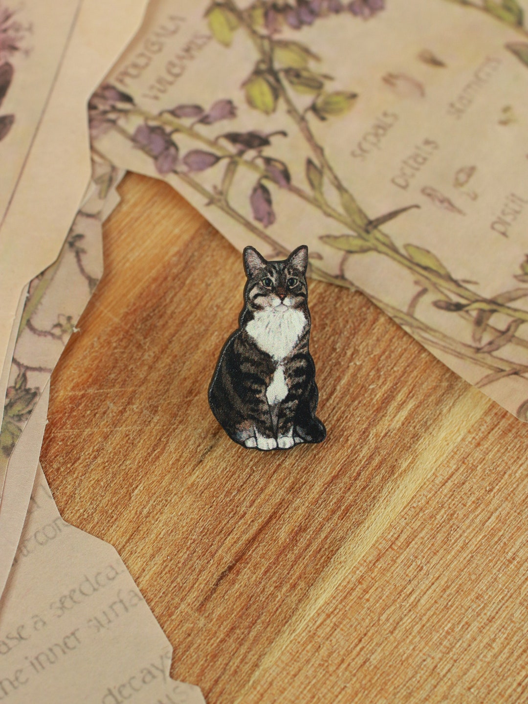 Domestic Shorthair Cat Pin Wooden Cat Brooch House Cat Pin Domestic Cat ...