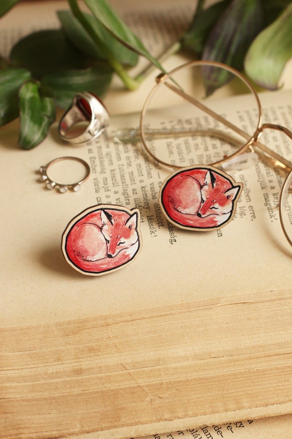 Fox Pin Red Fox Brooch Wooden Fox Badge Wooden Pin Handmade | Etsy