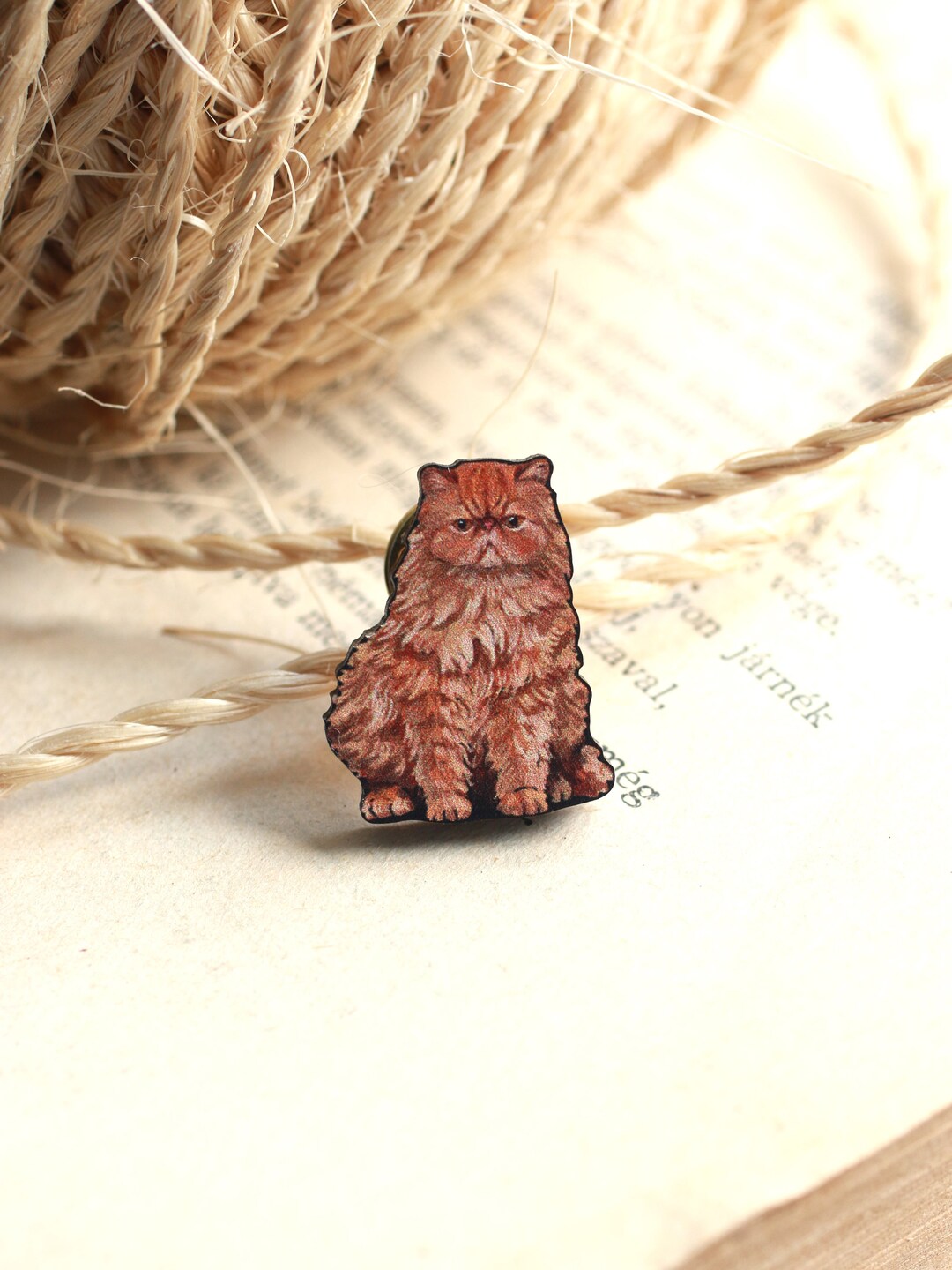 Persian Cat Pin Orange Persian Cat Brooch Ginger Cat Pin Badge Wooden ...