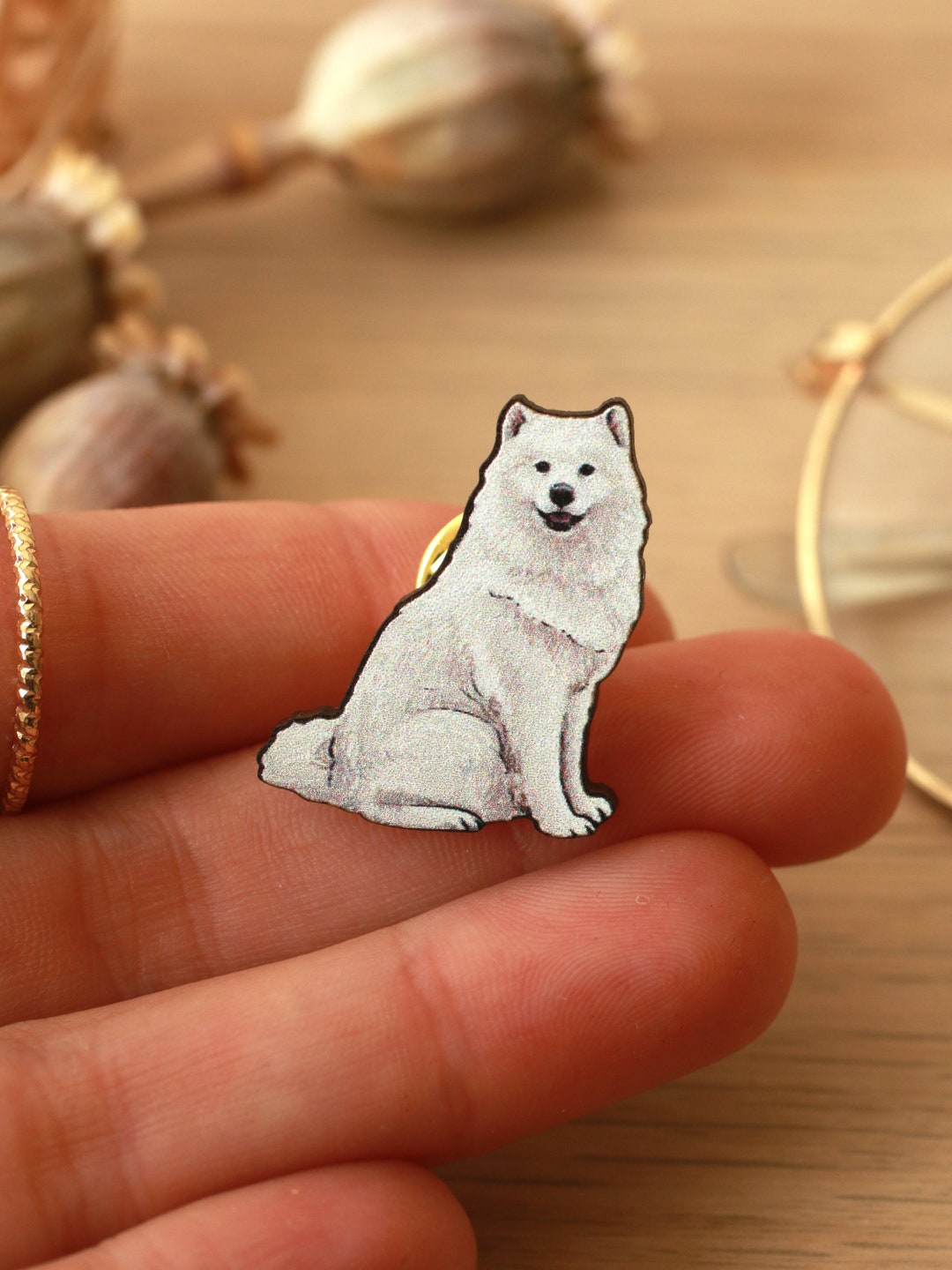 Samoyed Pin - Wooden Samoyed Dog Brooch Samoyed Dog Owners Gift Samoyed ...