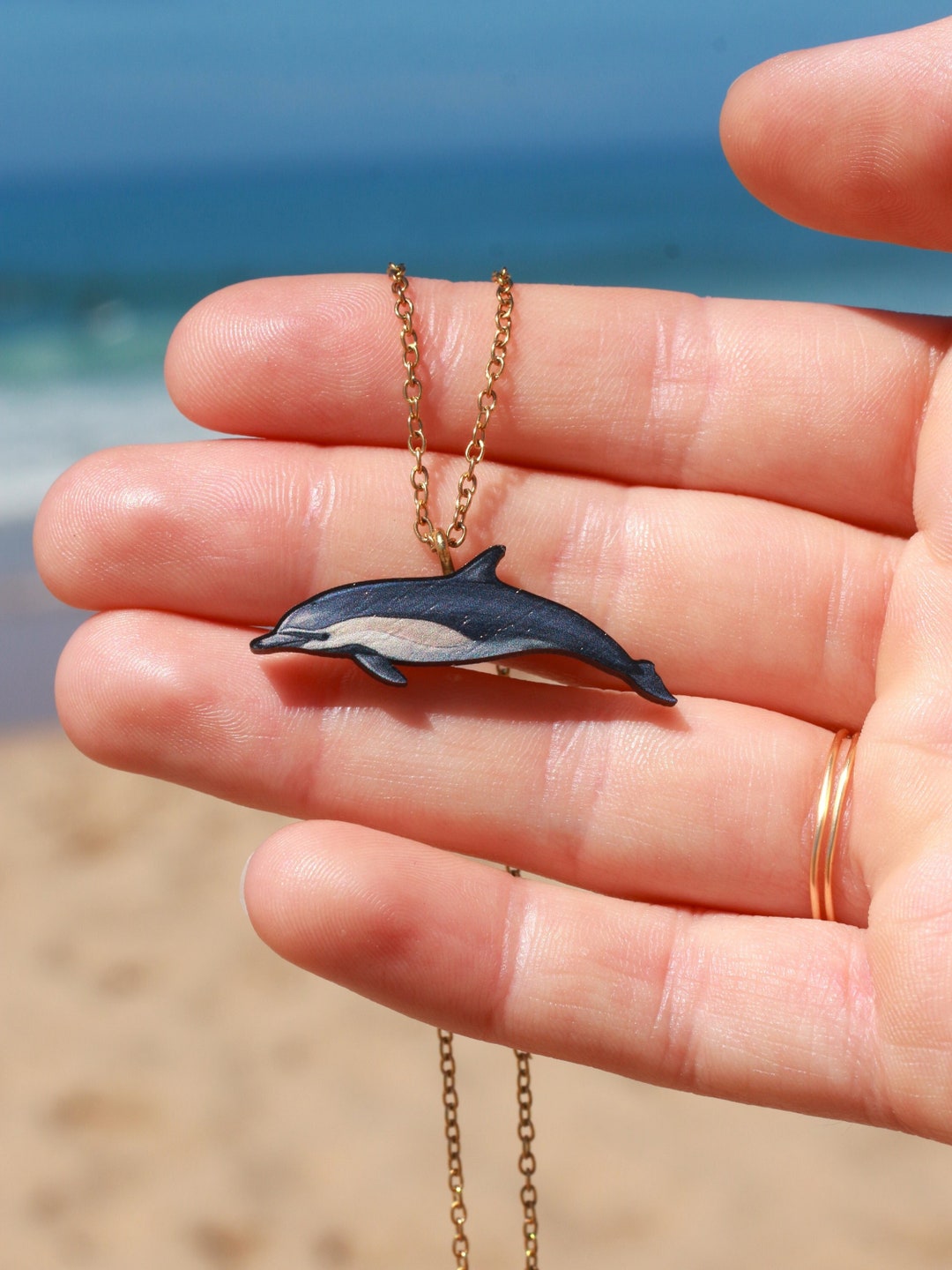 Dolphin Necklace - Wooden Dolphin Pendant Dolphin Jewelry Marine Animal ...