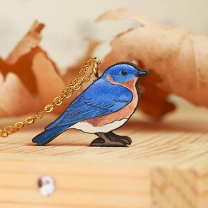 Blue Bird Necklace - Wooden Blue Bird Pendant Blue Bird Charm Blue Bird ...