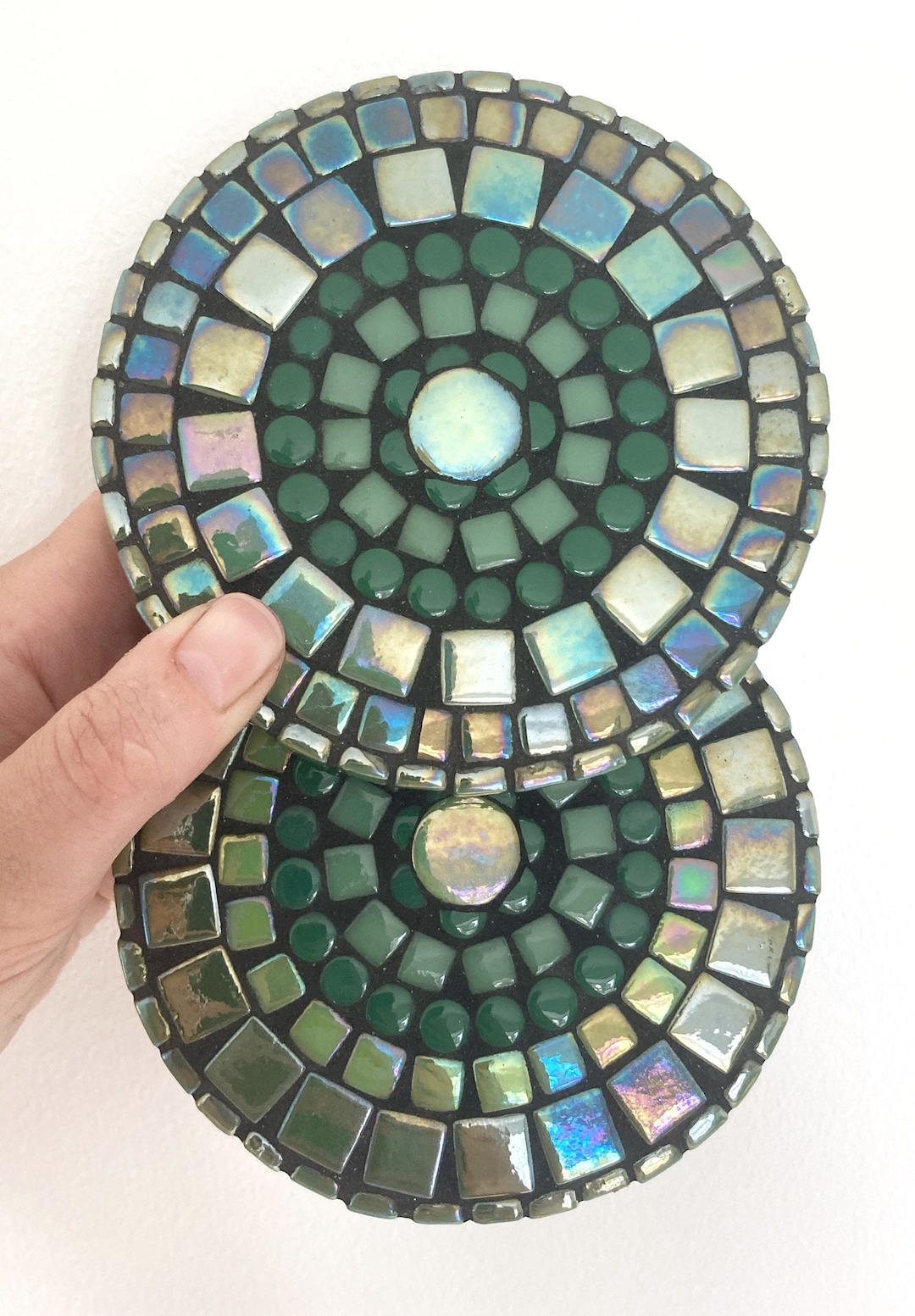 Handmade Green Mosaic Coaster Set Wall Art Set of Two Birthday Gift ...