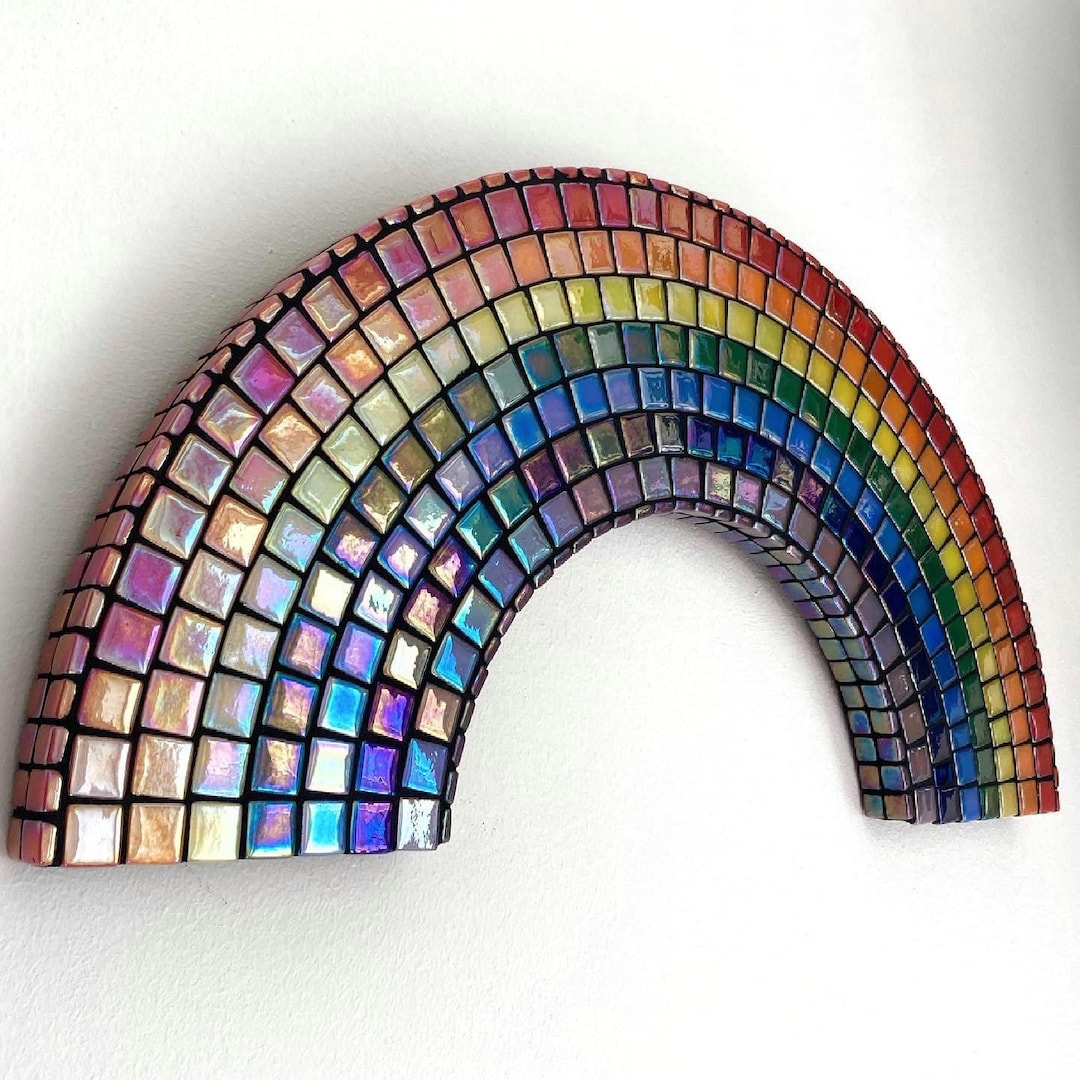 Handmade Rainbow Mosaic Wall Art With Black Grout Wall Art Rainbow Home ...