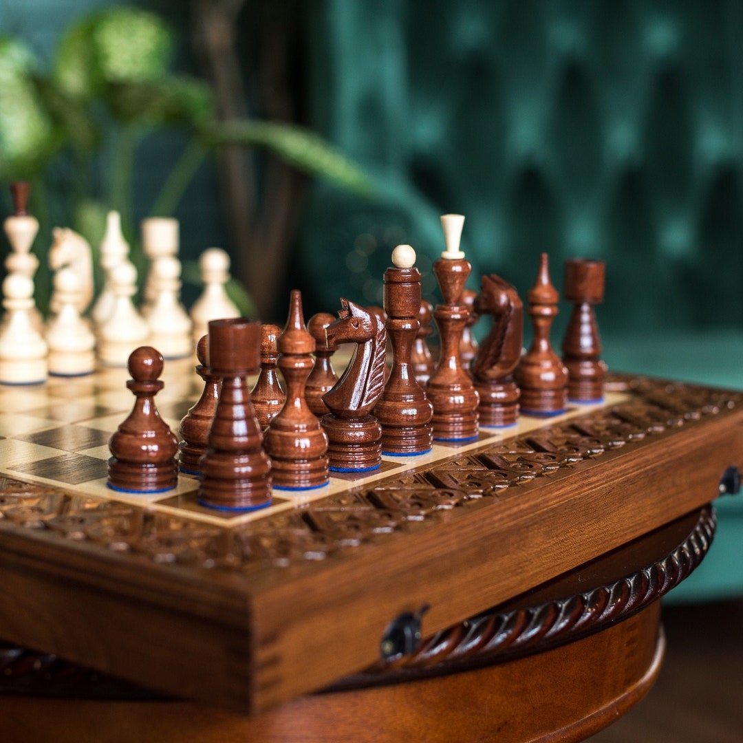 Personalized Large Wood Chess Set 3 in 1 Сhess Board With Storage ...