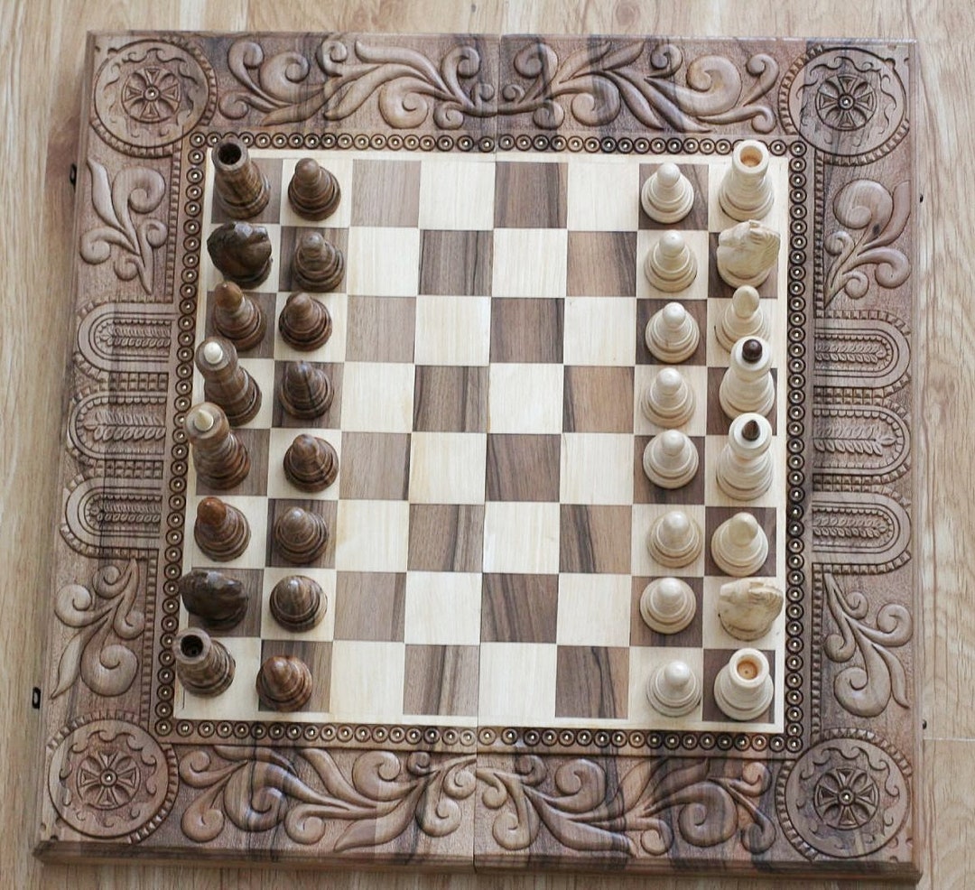 Hand Carved Decorative Chess Large Wood Chess Set 3 in 1 Сhess - Etsy