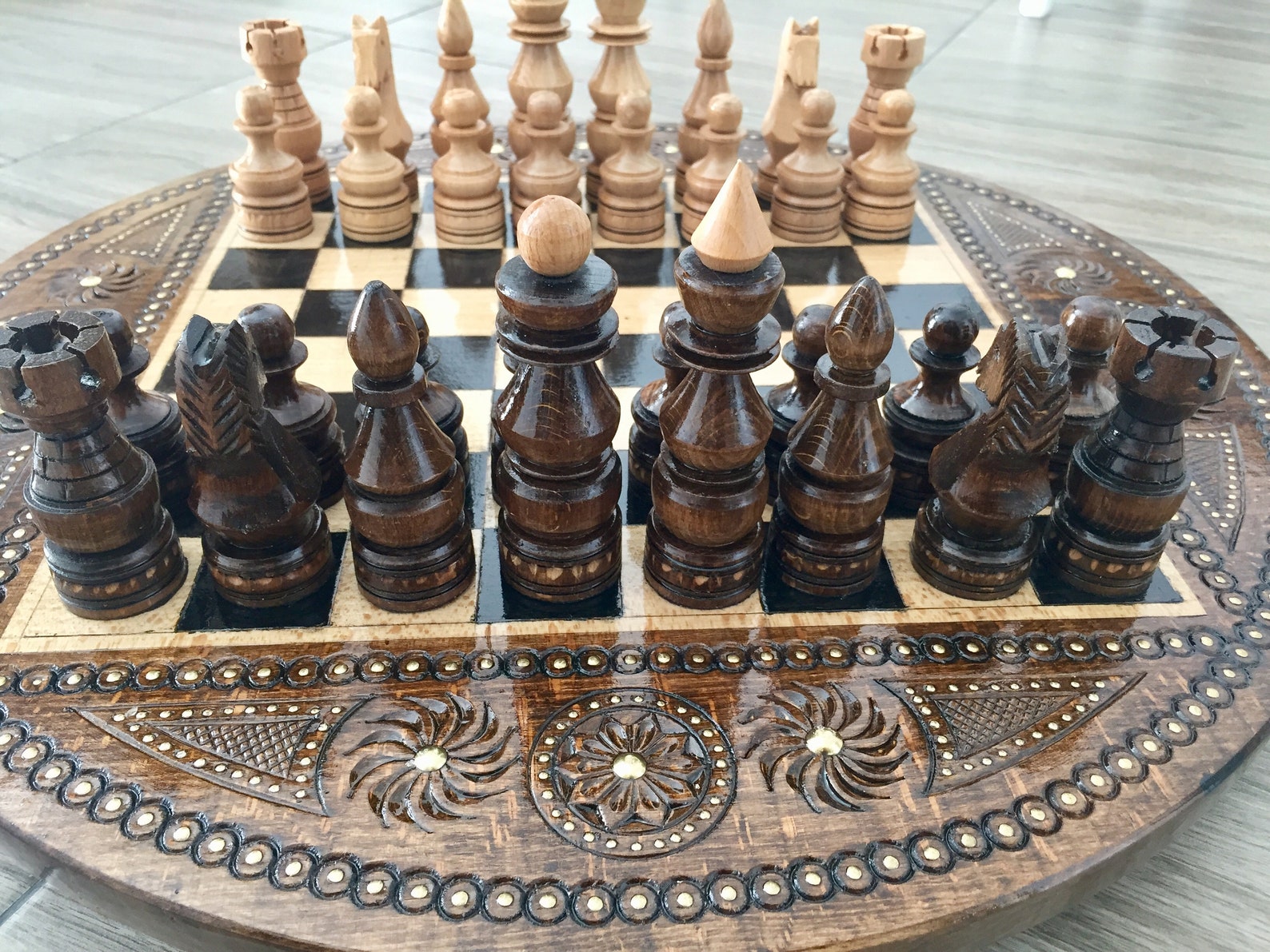 Spinning Chess Board Round Chess Set Wooden Chess Table | Etsy UK