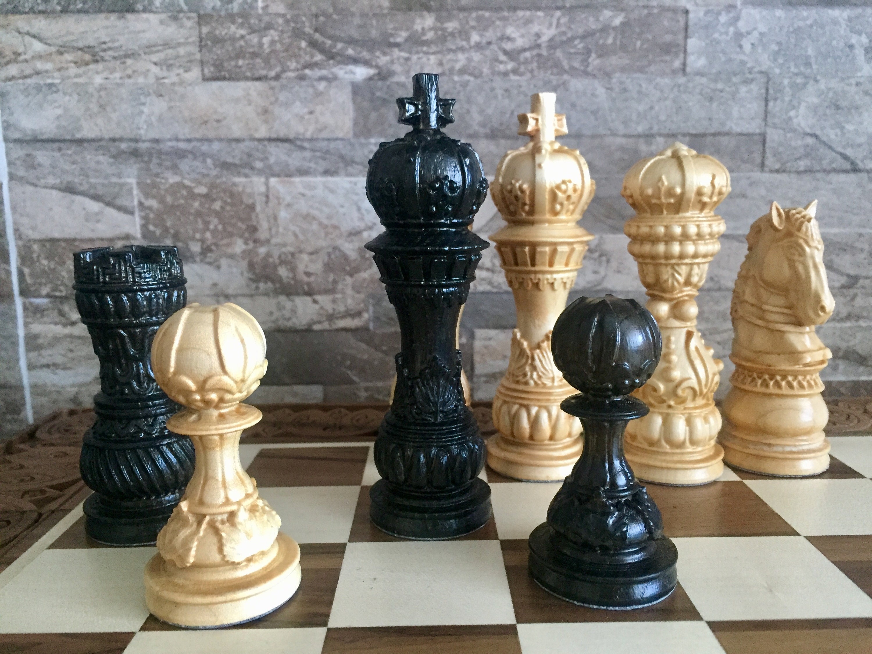 Large wood carving chess pieces with box Luxury wooden chess | Etsy