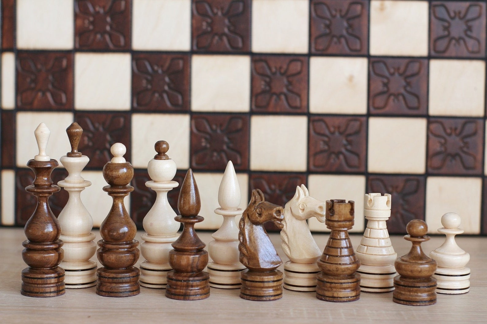 Hand Carved Chess Pieces and Case Wood Carving Chess Pieces - Etsy