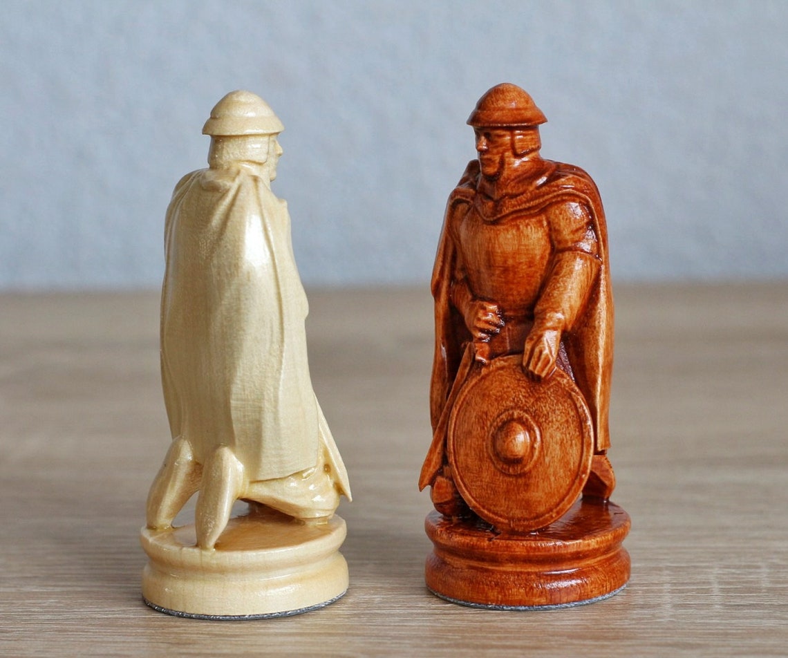 Large Wood Carving Chess Pieces With Box Luxury Wooden Chess | Etsy