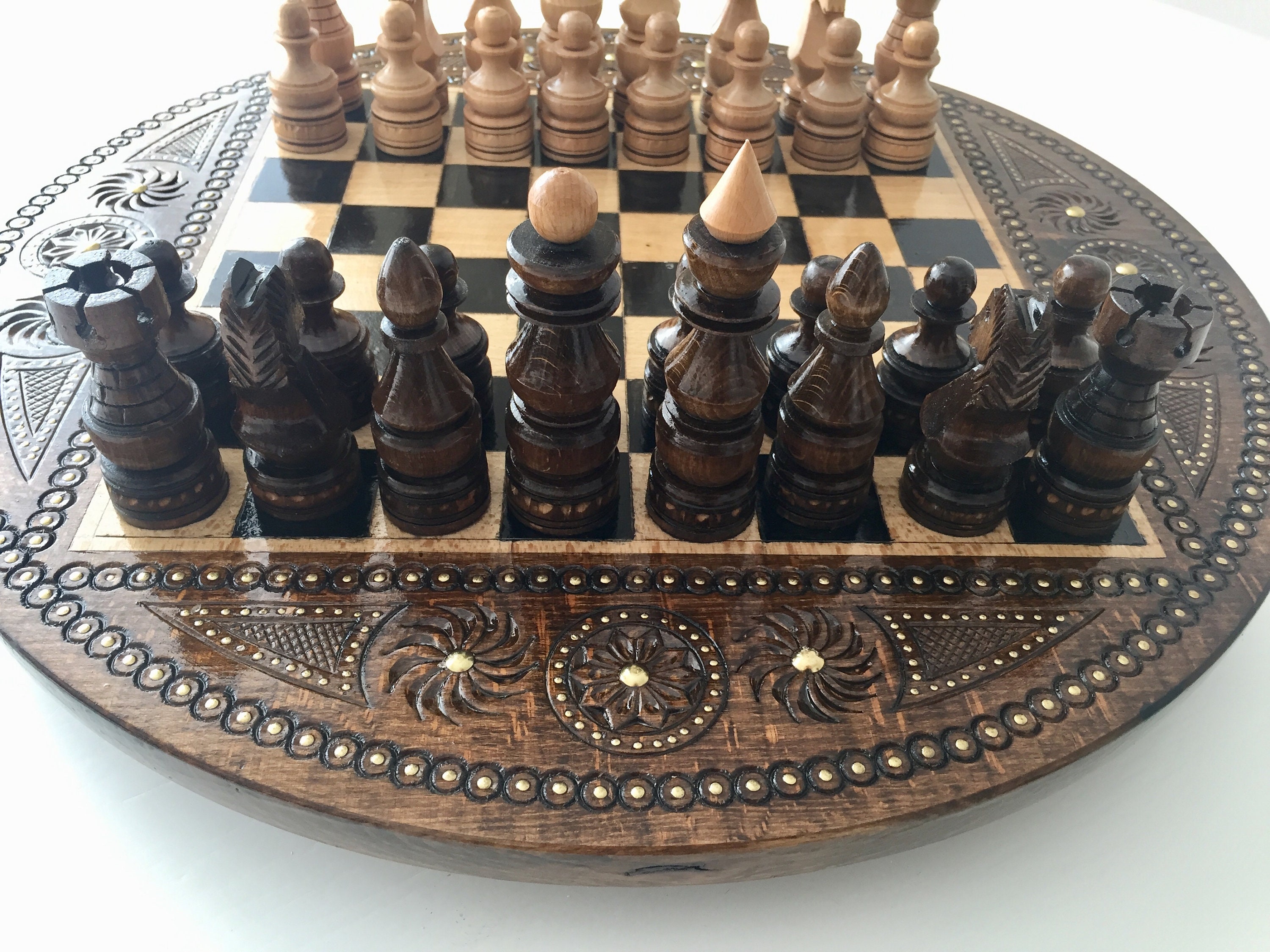 Spinning Chess Board Round Chess Set Wooden Chess Table | Etsy UK