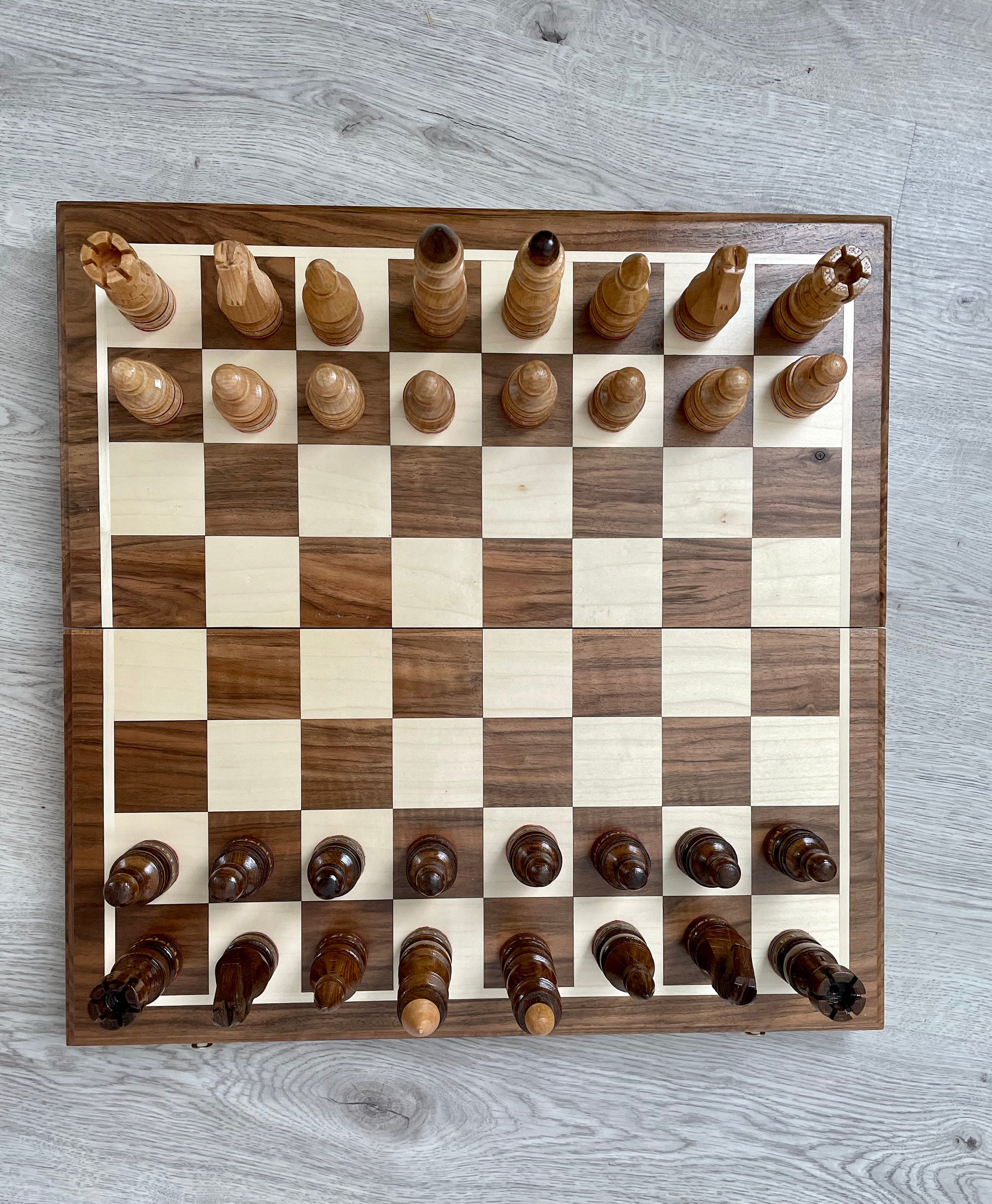 Personalized walnut chess board Large wood chess set 3 in 1 | Etsy
